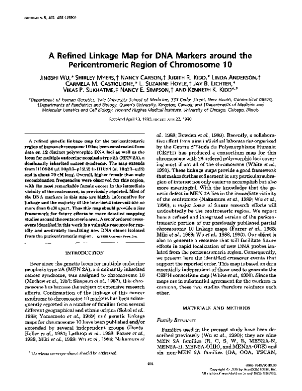 (PDF) A refined linkage map for DNA markers around the pericentromeric ...