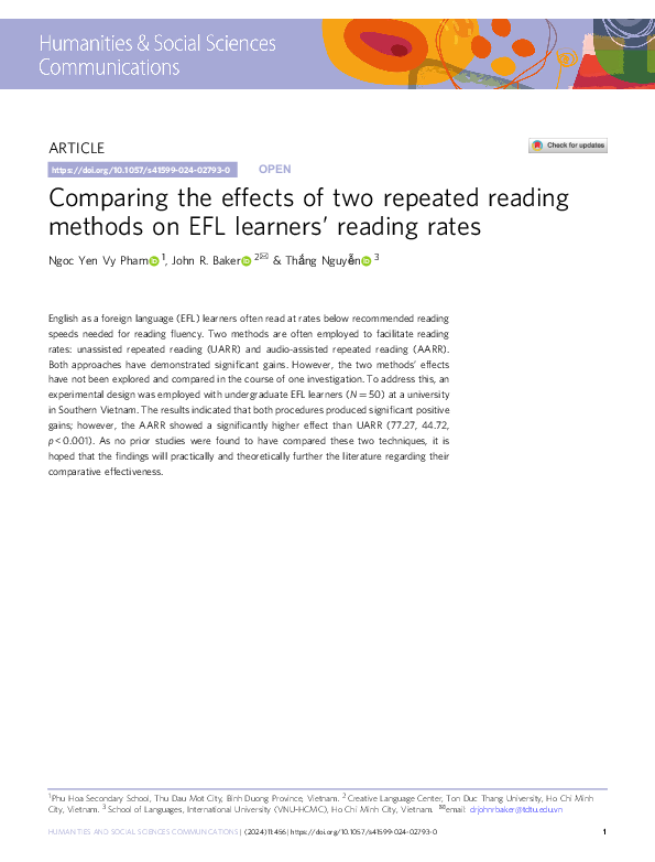 (PDF) Comparing the effects of two repeated reading methods on EFL ...