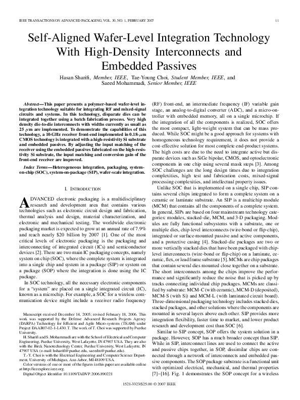 (PDF) Self-Aligned Wafer-Level Integration Technology With High-Density Interconnects and ...