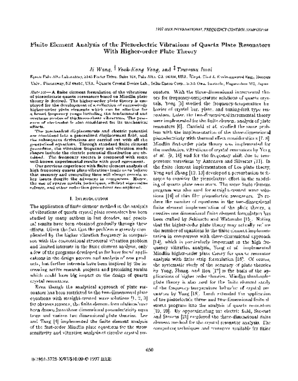 Pdf Finite Element Analysis Of The Piezoelectric Vibrations Of Quartz Plate Resonators With