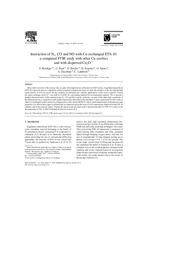(PDF) Interaction of N2, CO and NO with Cu-exchanged ETS-10: a compared ...