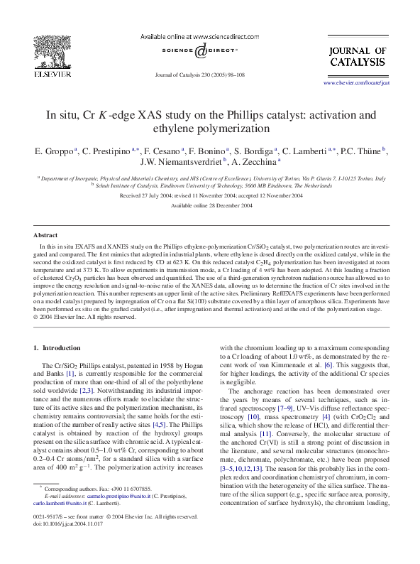 (PDF) In situ, Cr K-edge XAS study on the Phillips catalyst: activation ...