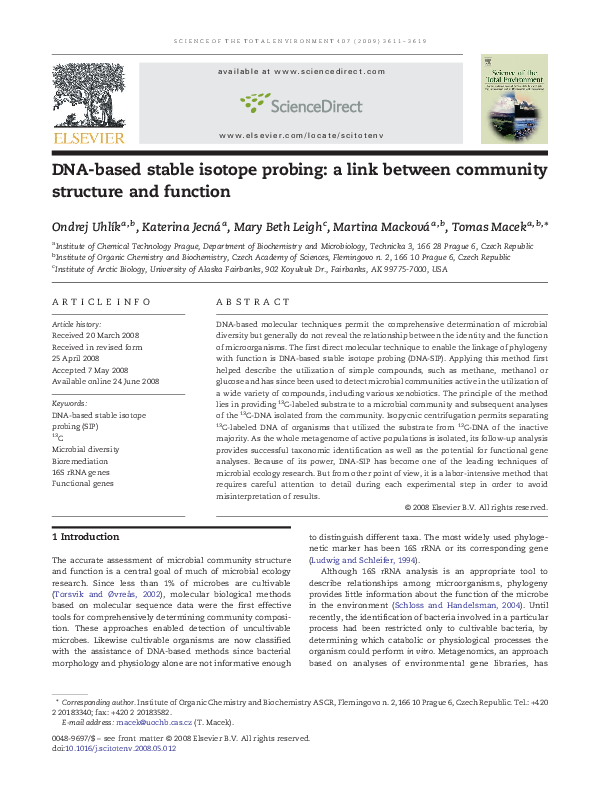 (PDF) DNA-based stable isotope probing: a link between community ...