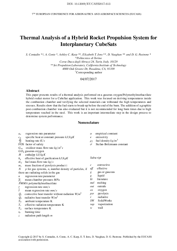 (PDF) Thermal Analysis of a Hybrid Rocket Propulsion System for ...