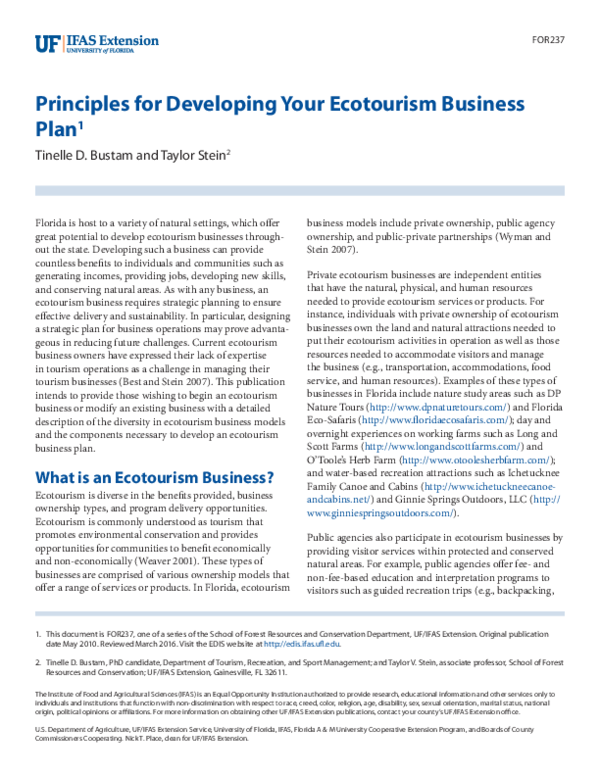 (PDF) Principles for Developing Your Ecotourism Business Plan 1