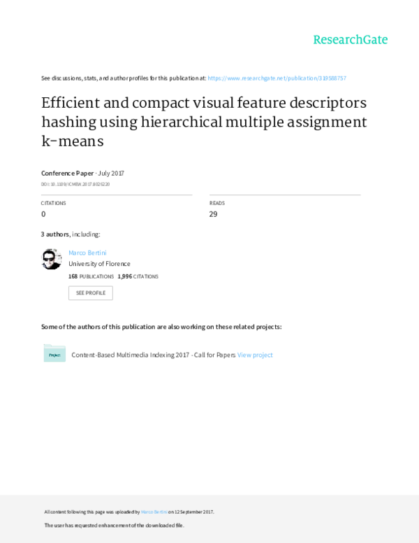 (PDF) Efficient and compact visual feature descriptors hashing using hierarchical multiple ...