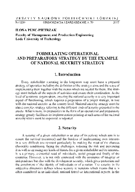 (PDF) Formulating operational and preparatory strategy by the example ...