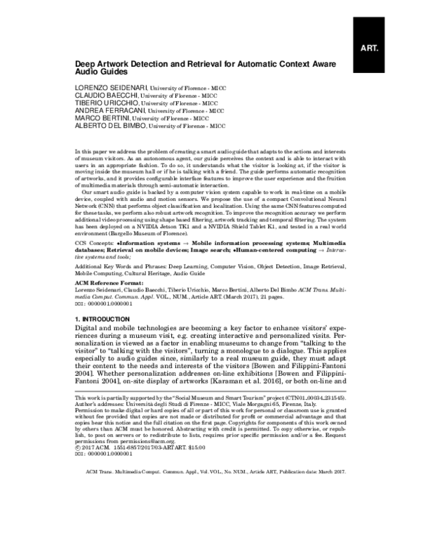 (PDF) Deep Artwork Detection and Retrieval for Automatic Context-Aware Audio Guides