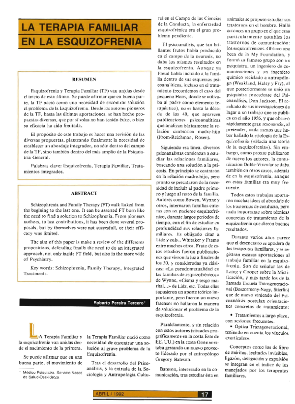 (PDF) La terapia familiar en la esquizofrenia