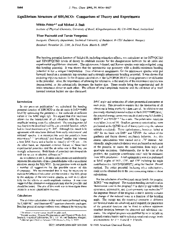 (PDF) Equilibrium Structure of SiH3NCO: Comparison of Theory and ...