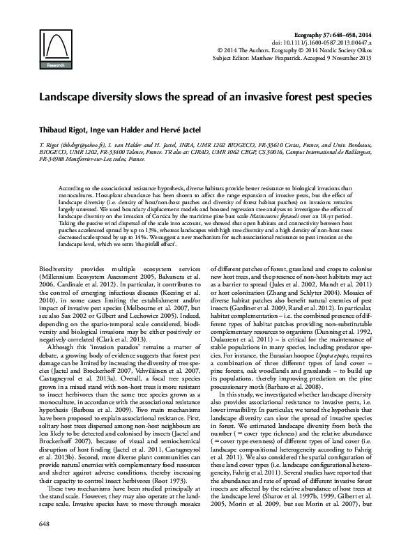 (PDF) Landscape diversity slows the spread of an invasive forest pest ...