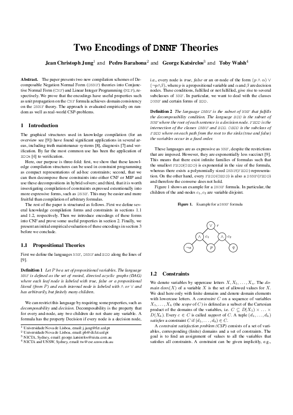 (PDF) Two encodings of DNNF theories