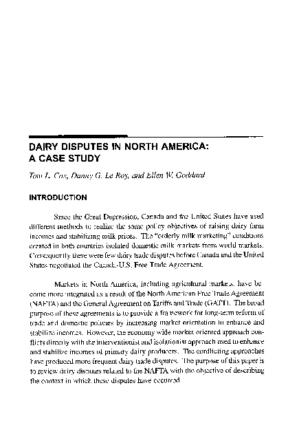 (PDF) Dairy Disputes in North America: A Case Study (PDF) Dairy Disputes in North America: A Case Study