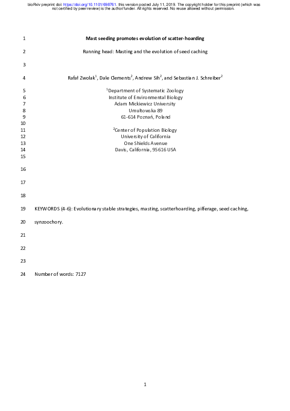 (PDF) Mast seeding promotes evolution of scatter-hoarding | Sebastian ...