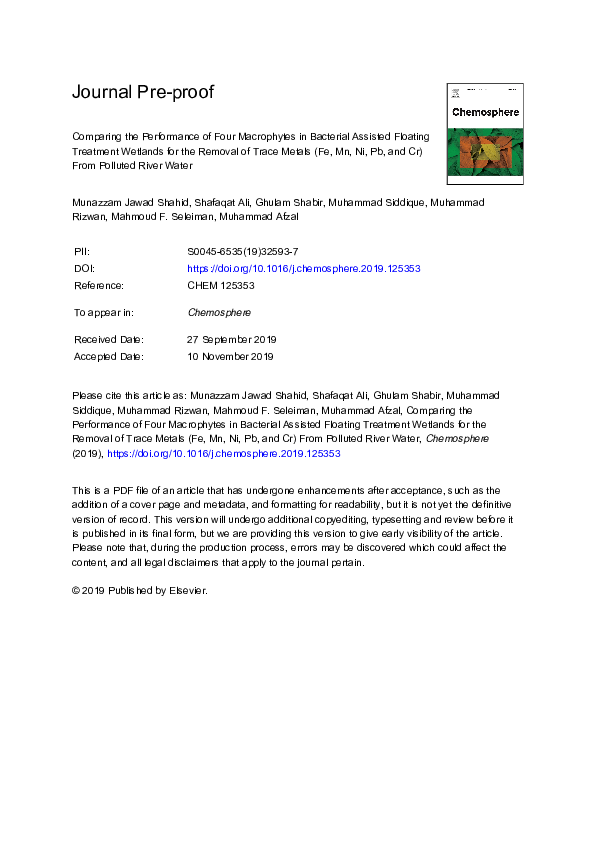 Pdf Comparing The Performance Of Four Macrophytes In Bacterial Assisted Floating Treatment