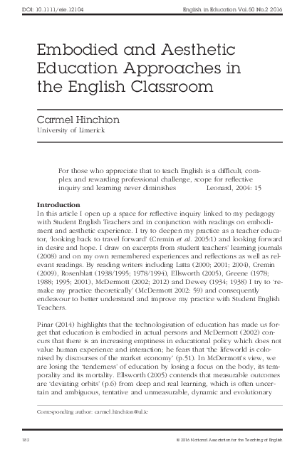 (PDF) Embodied and aesthetic education approaches in the English classroom