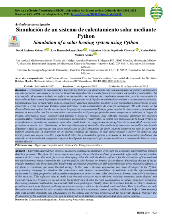 (PDF) Simulación de un sistema de calentamiento solar mediante Python