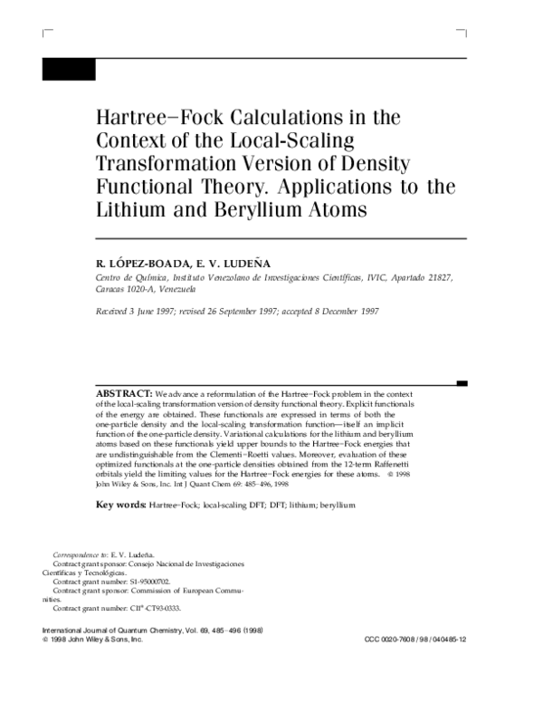 Pdf Hartree Fock Calculations In The Context Of The Local‐scaling
