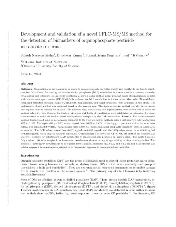 (PDF) Development and validation of a novel UFLC-MS/MS method for the detection of biomarkers of ...