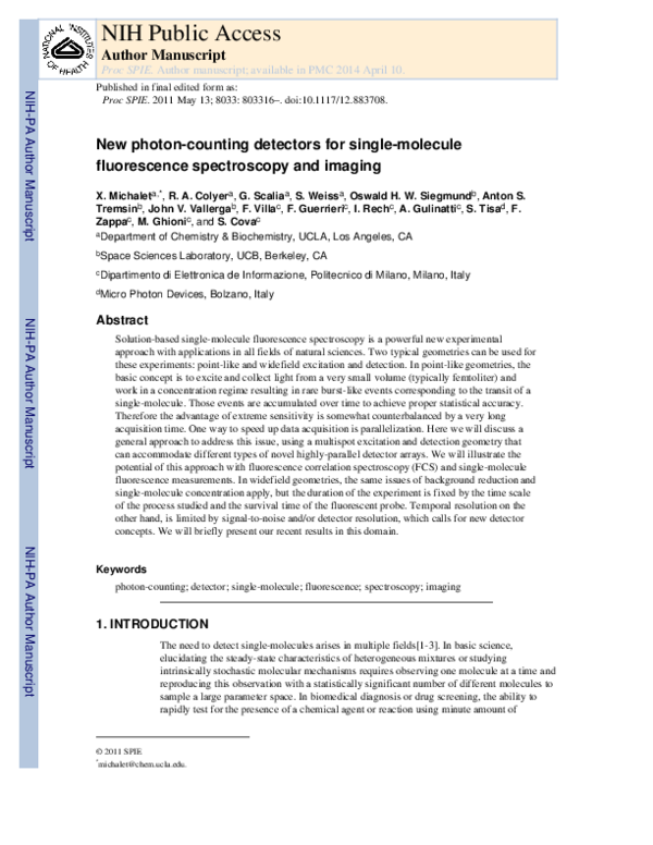 Pdf New Photon Counting Detectors For Single Molecule Fluorescence