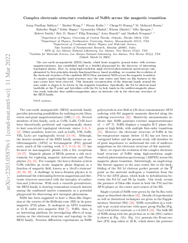 (PDF) Complex electronic structure evolution of NdSb across the ...