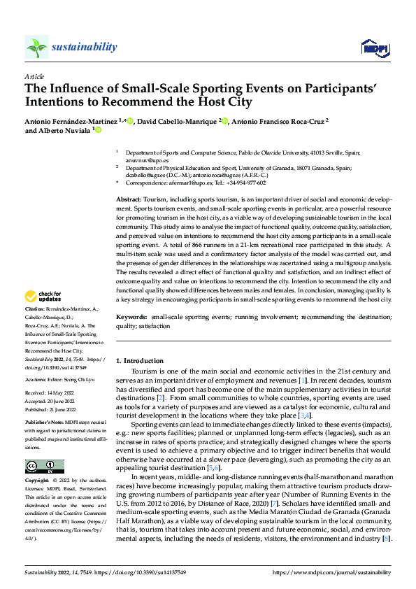 (PDF) The Influence of Small-Scale Sporting Events on Participants ...