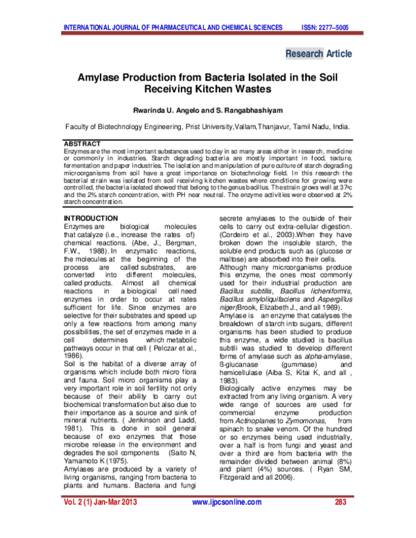 (PDF) Research Article Amylase Production from Bacteria Isolated in the Soil Receiving Kitchen ...