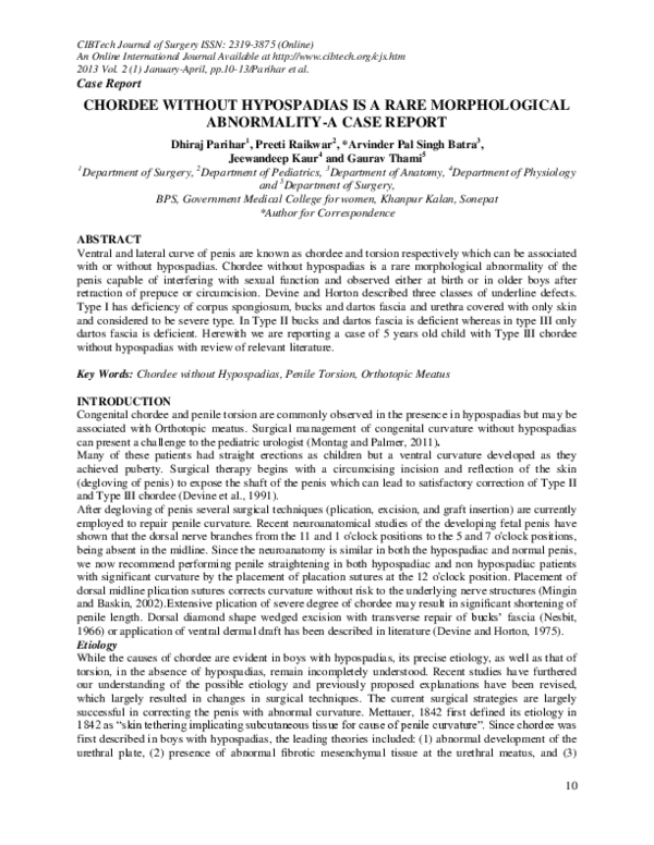 (PDF) Chordee Without Hypospadias is a Rare Morphological Abnormality-A ...
