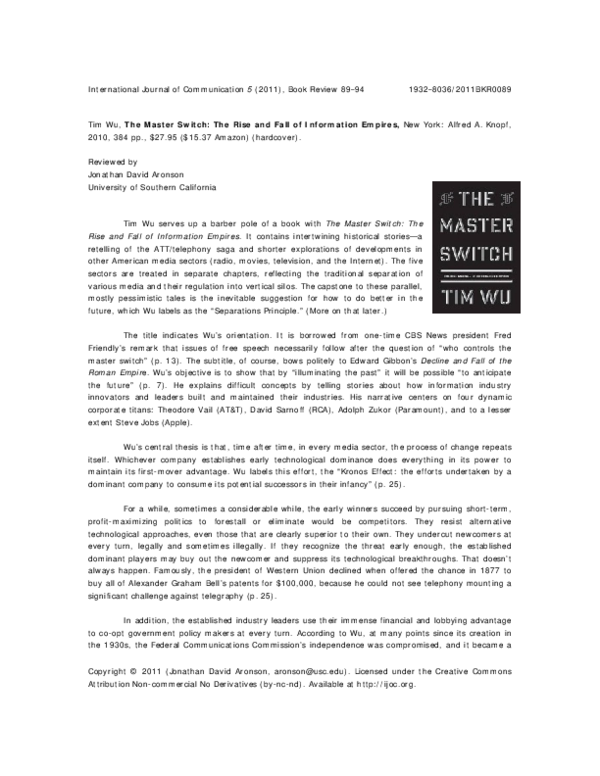 (PDF) Tim Wu: The Master Switch: The Rise and Fall of Information Empires