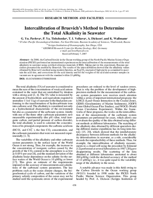 (PDF) Intercalibration of Bruevich’s method to determine the total alkalinity in seawater ...