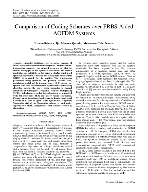(PDF) Comparison of Coding Schemes over FRBS Aided AOFDM Systems