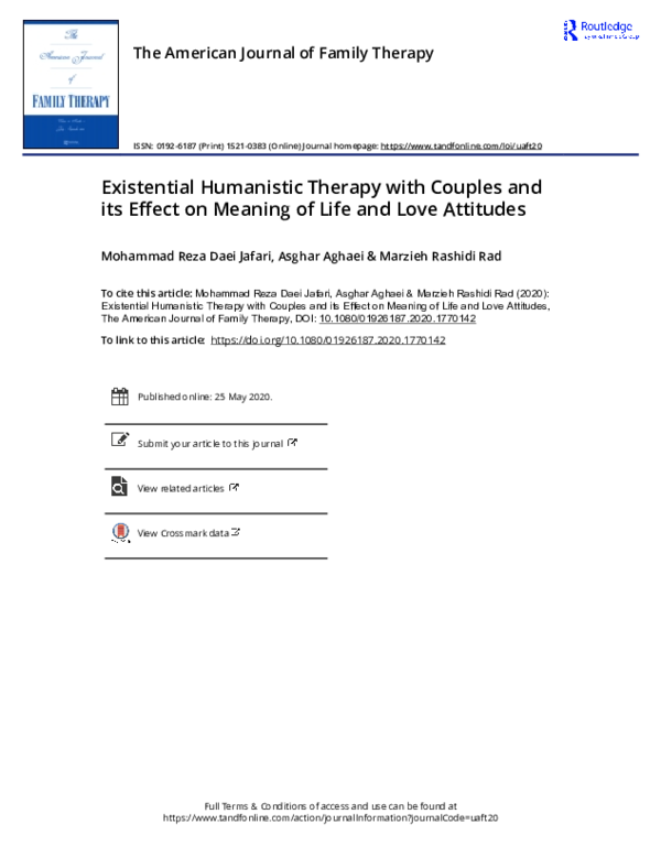 (PDF) Existential Humanistic Therapy with Couples and its Effect on Meaning of Life and Love ...