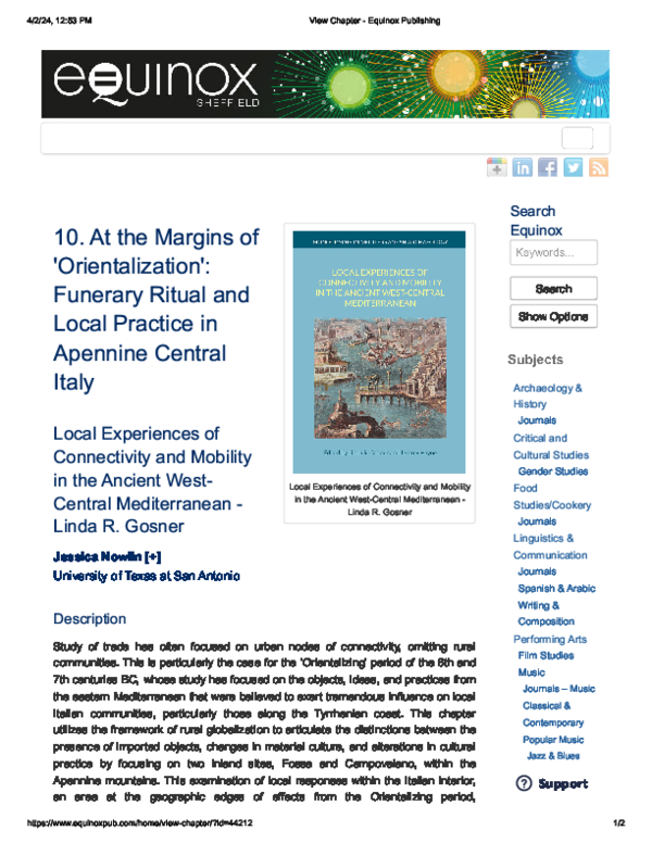 (PDF) At the Margins of 'Orientalization': Funerary Ritual and Local ...