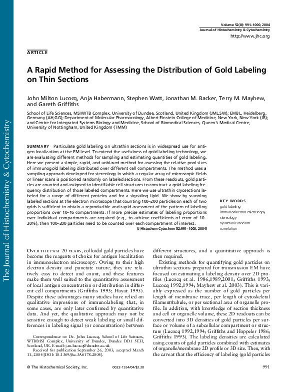(PDF) A Rapid Method for Assessing the Distribution of Gold Labeling on ...