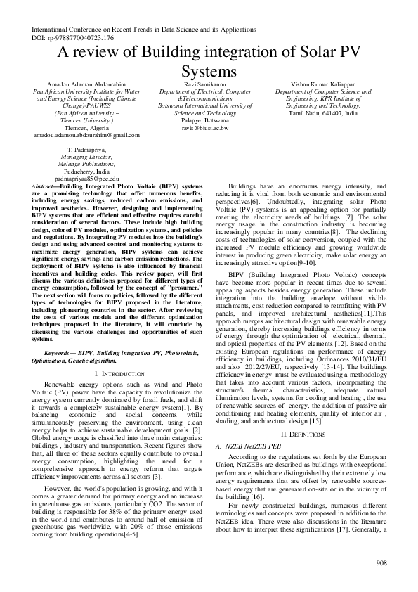 (PDF) A review of Building integration of Solar PV Systems