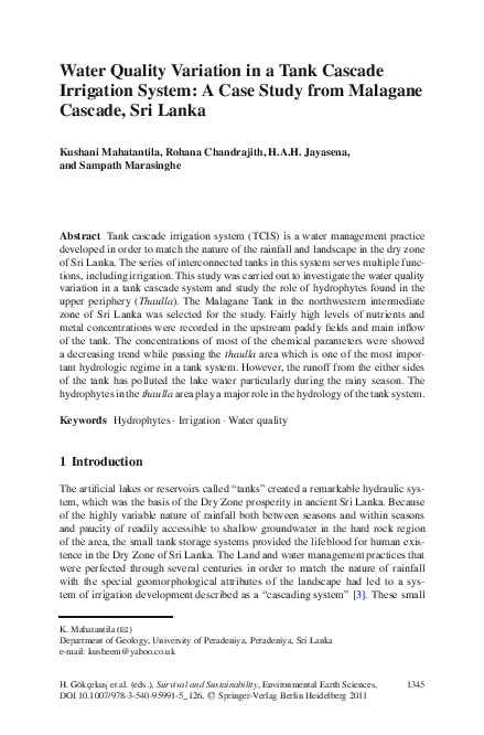 (PDF) Water Quality Variation in a Tank Cascade Irrigation System: A ...
