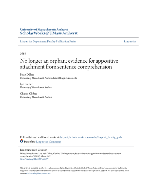 (PDF) No longer an orphan: evidence for appositive attachment from ...