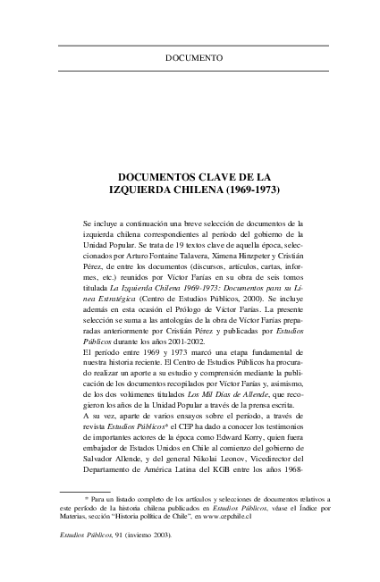 (PDF) Documentos clave de la izquierda chilena (1969-1973)