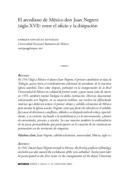 (PDF) El arcediano de México don Juan Negrete (siglo xvi): entre el oficio y la disipación