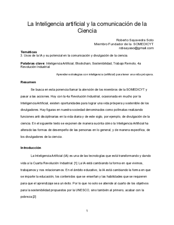 (PDF) La Inteligencia artificial y la comunicación de la Ciencia (PDF) La Inteligencia artificial y la comunicación de la Ciencia