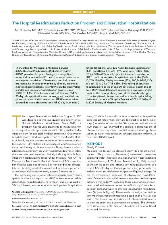 (PDF) The Hospital Readmissions Reduction Program and Observation ...