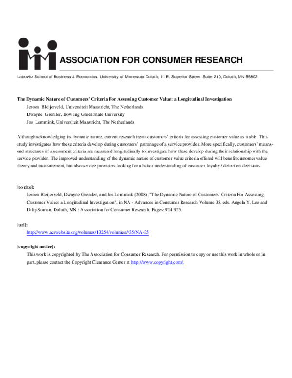 (PDF) The Dynamic Nature of Customers’ Criteria For Assessing Customer ...
