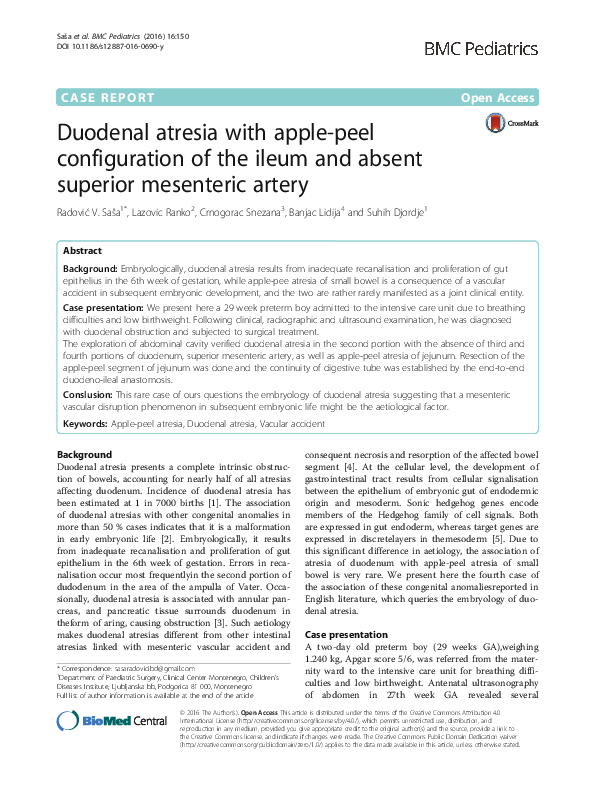(PDF) Duodenal atresia with ′apple-peel configuration′ of the ileum and ...