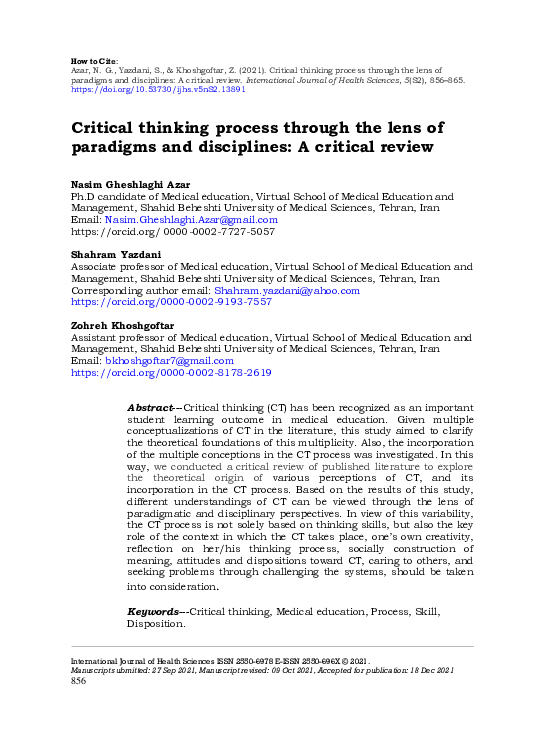 (PDF) Critical thinking process through the lens of paradigms and ...