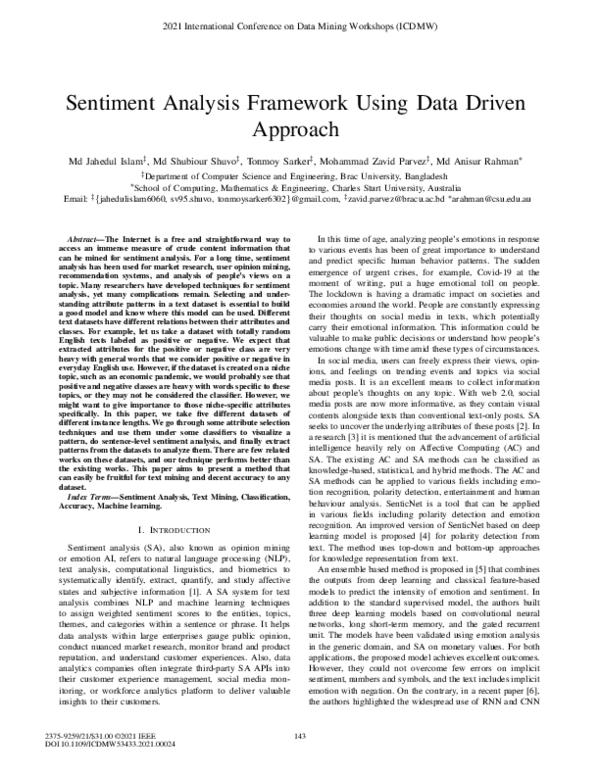 (PDF) Sentiment Analysis Framework Using Data Driven Approach