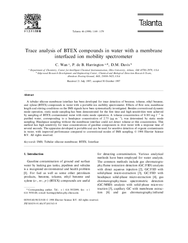 (PDF) Trace analysis of BTEX compounds in water with a membrane interfaced ion mobility spectrometer
