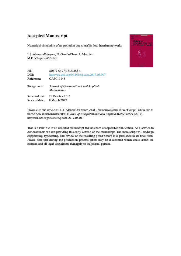 Pdf Numerical Simulation Of Air Pollution Due To Traffic Flow In 2652