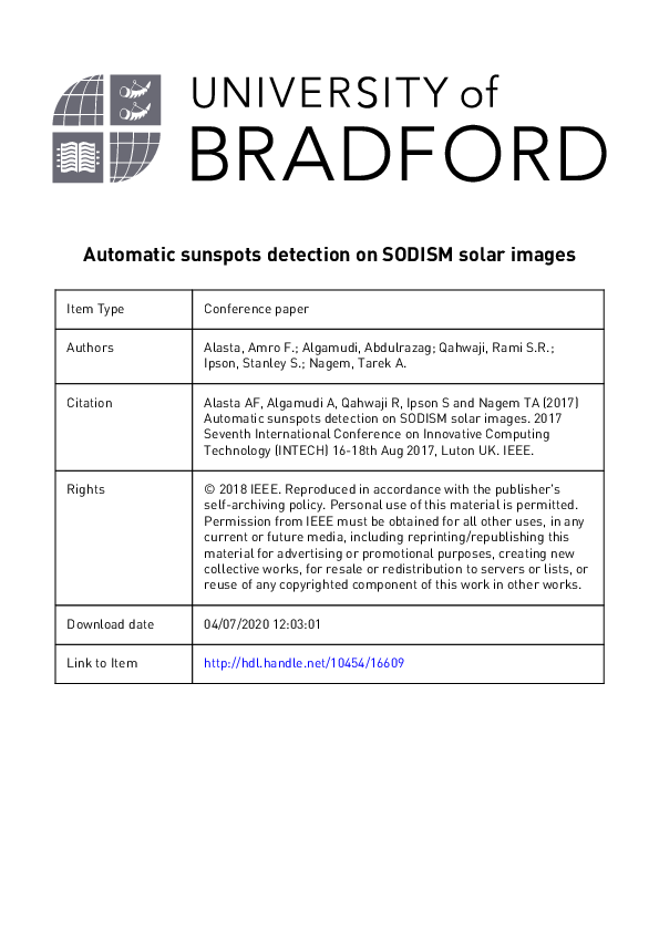 (PDF) Automatic sunspots detection on SODISM solar images