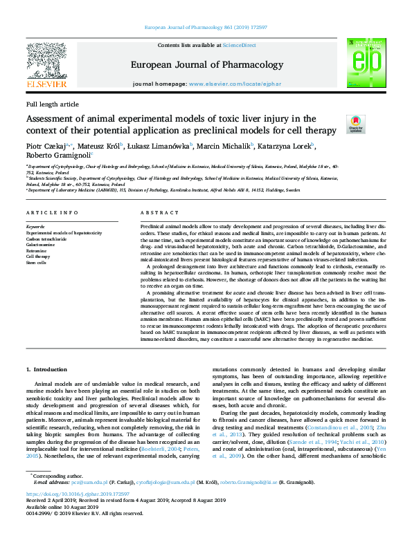 (PDF) Assessment of animal experimental models of toxic liver injury in ...