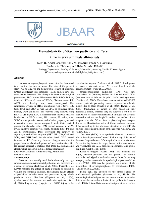 (PDF) Hematotoxicity of diazinon pesticide at different time intervals ...